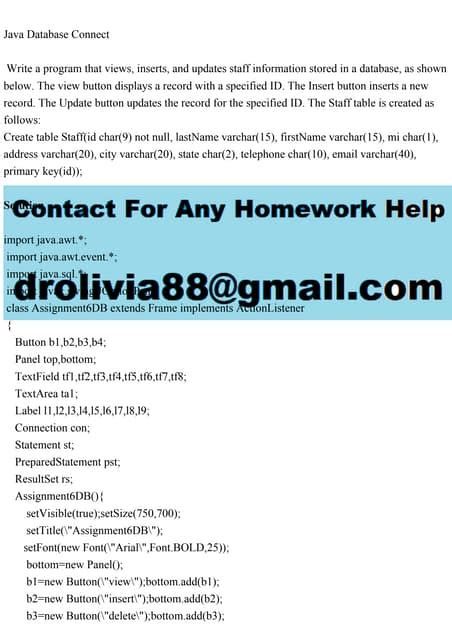 Java Database Connect Write A Program That Views Inserts And Updf
