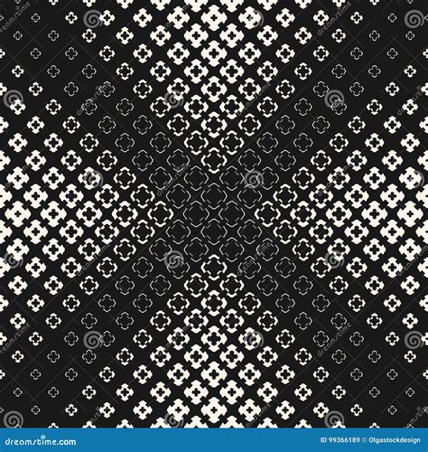 Vector Halftone Texture Monochrome Seamless Pattern With Floral Stock