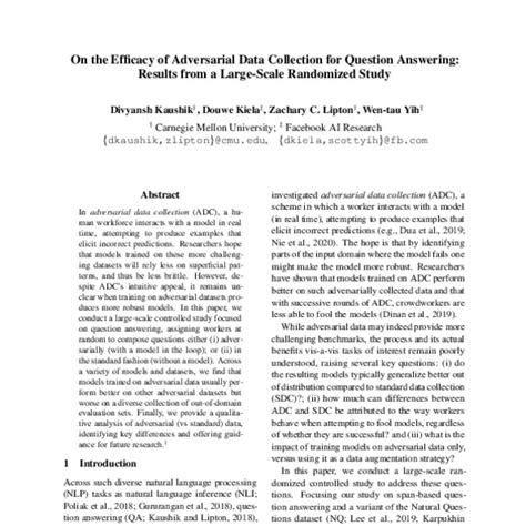 On The Efficacy Of Adversarial Data Collection For Question Answering Results From A Large