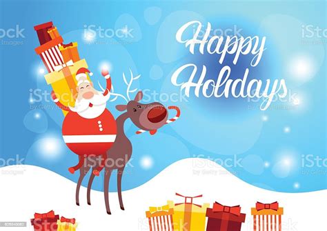 산타 클로스 개최 큰 선물 상자 메리 크리스마스 인사말 카드 0명에 대한 스톡 벡터 아트 및 기타 이미지 0명 겨울 눈 냉동상태의 물 Istock