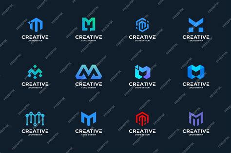 크리에이 티브 편지 M 로고 디자인 서식 파일 현대 그라디언트 색상 로고 세트 프리미엄 벡터