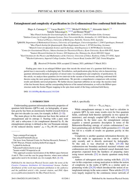 Pdf Entanglement And Complexity Of Purification In 1 1 Dimensional Free Conformal Field