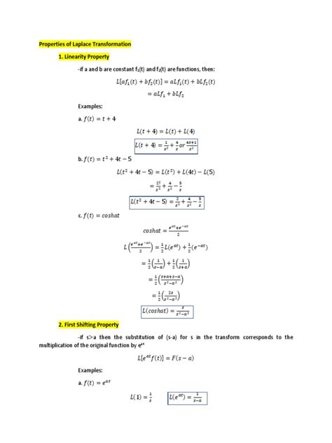 Properties And Examples Of The Laplace Transform Pdf Mathematical Relations Mathematical