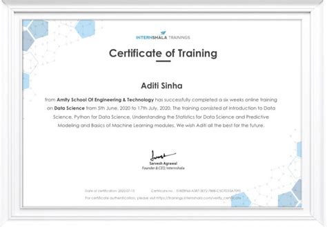 Aditi Sinha On Linkedin Successfully Completed A Six Weeks Online Certified Training On Data…