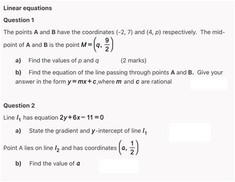 Solved Linear Equations Question The Points A And B Have Chegg Com
