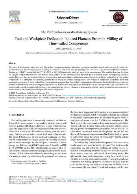 Pdf Tool And Workpiece Deflection Induced Flatness Errors In Milling Of Thin Walled Components
