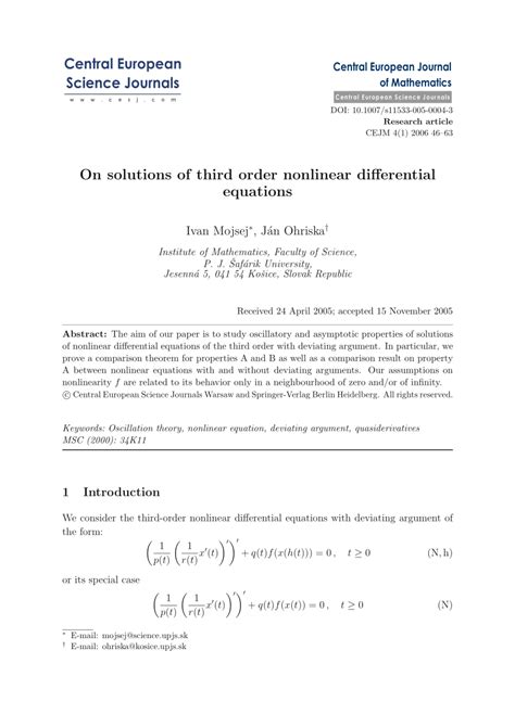 Pdf On Solutions Of Third Order Nonlinear Differential Equations