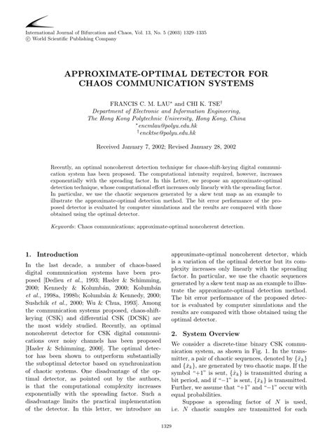 Pdf Approximate Optimal Detector For Chaos Communication Systems