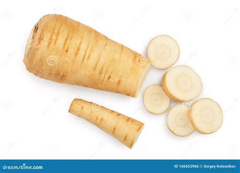 Parsnip Root And Slices Isolated On White Background Closeup Top View