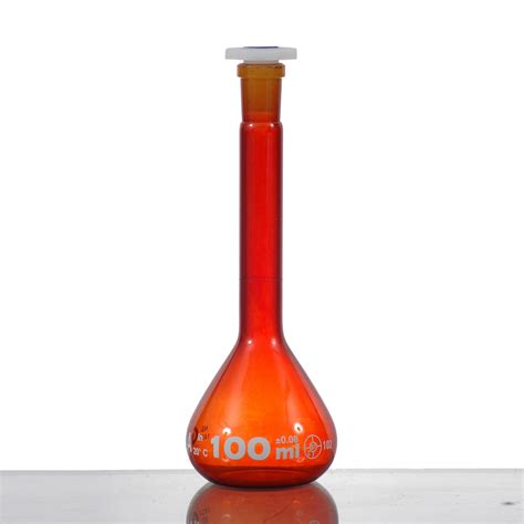 Flask Volumetric Flask Class A Amber Batch Certificate Capacity 100ml Borosilicate Glass 3