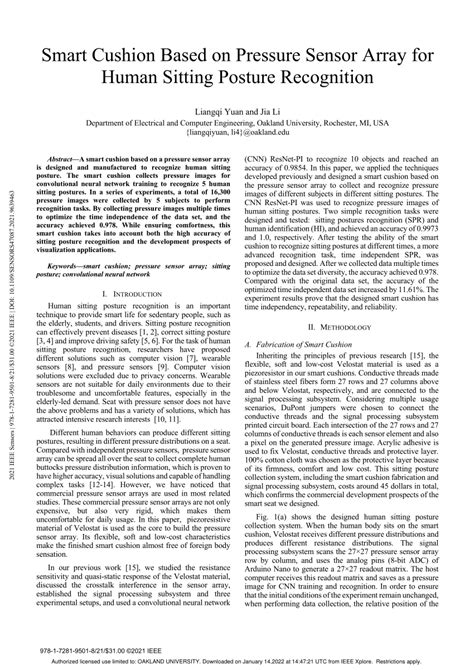 Pdf Smart Cushion Based On Pressure Sensor Array For Human Sitting