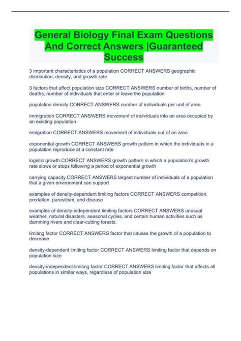 General Biology Final Exam Questions And Correct Answers Guaranteed