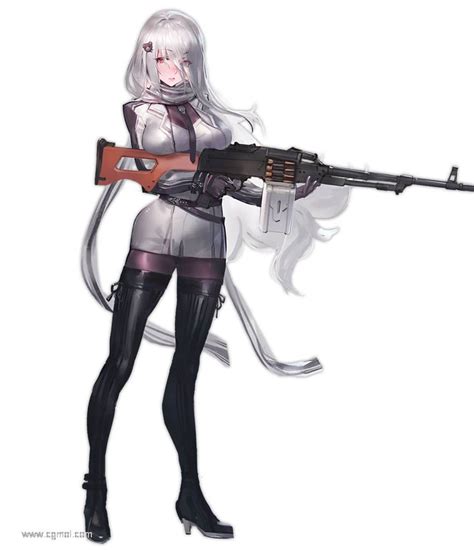 卡通动漫风持枪少女cg插画绘画艺术 摩尔网cgmol
