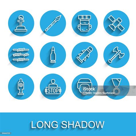 총격 사건 중지 전쟁 군인 무덤 군사 헬멧 보상 메달 총알 전쟁 도끼 및 로켓 아이콘에 대한 라인 인간 목표 스포츠를 설정합니다 벡터 강철에 대한 스톡 벡터 아트 및 기타