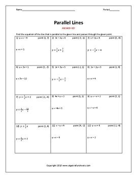 Writing Equations Of Parallel Lines Worksheet By Algebra Funsheets