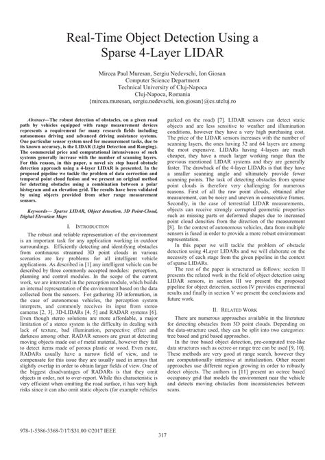 Pdf Real Time Object Detection Using A Sparse 4 Layer Lidar