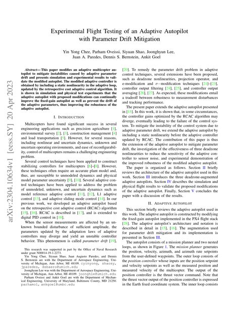 Pdf Experimental Flight Testing Of An Adaptive Autopilot With Parameter Drift Mitigation