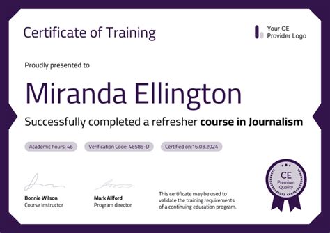 Continuing Education Ce Certificate Templates Free To Edit