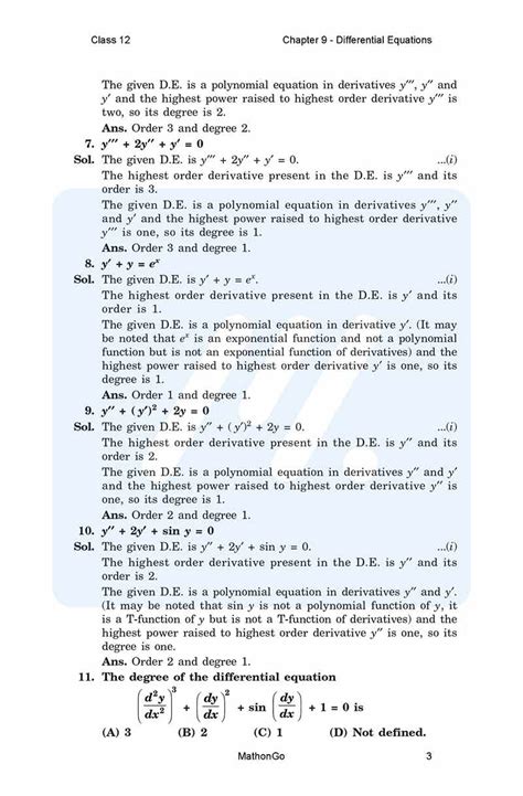 Ncert Solutions For Class 12 Maths Chapter 9 Differential Equations