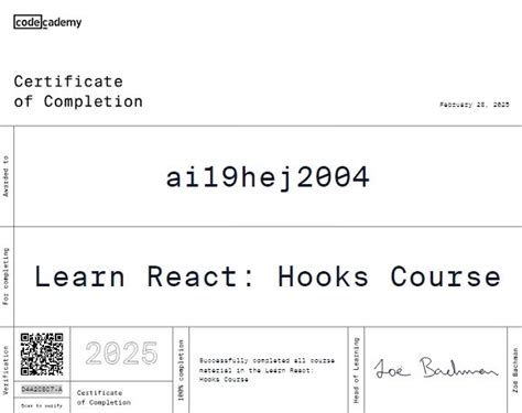 React Reacthooks Codecademy Webdevelopment Learning Frontend