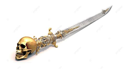 황금 해골로 장식된 판타지 롱소드가 있는 격리된 흰색 배경의 3d 그림 검 중세 기사 전사 배경 일러스트 및 사진 무료 다운로드 Pngtree