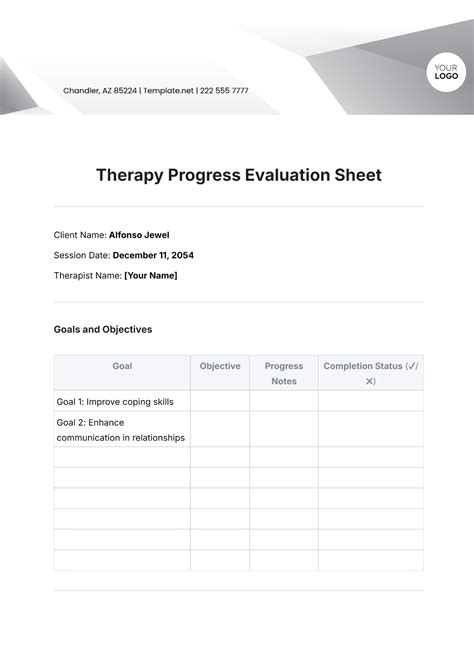 Free Therapy Progress Evaluation Sheet Template To Edit Online