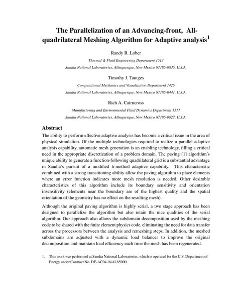 Pdf The Parallelization Of An Advancing Front Allquadrilateral Meshing Algorithm For Adaptive