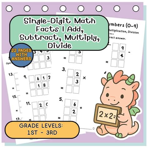 Single Digit Math Facts Add Subtract Multiply Divide Tpt
