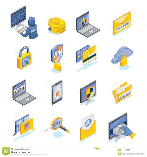 Cyber Security Isometric Icons Set Stock Vector Illustration Of Decorative Abstract 111419683