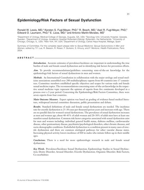 Pdf Epidemiologyrisk Factors Of Sexual Dysfunction