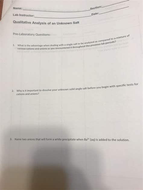 solved name section date lab instructor qualitative