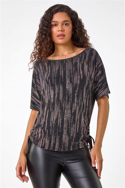 Rose Glitter Round Neck Top Roman Uk