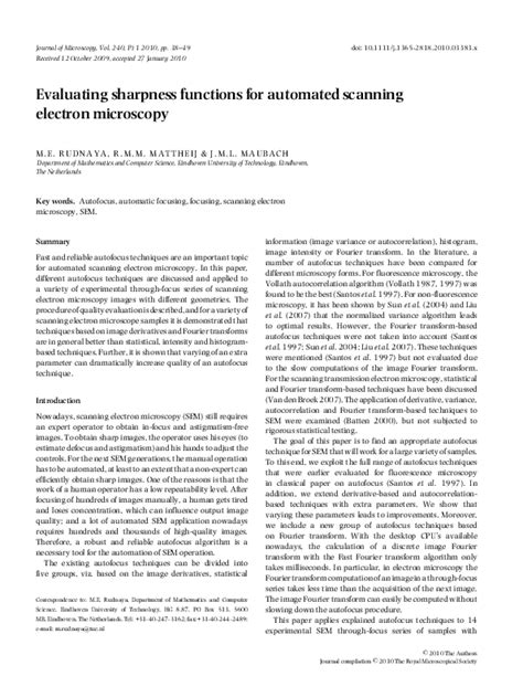 Pdf Evaluating Sharpness Functions For Automated Scanning Electron Microscopy