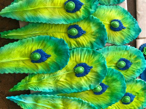 3 Big Edible Fondant Peacock Feather Cake Toppers Etsy