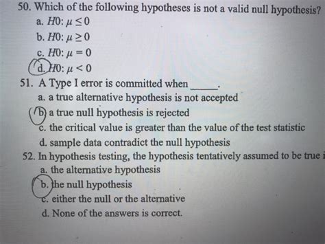 Solved 50 Which Of The Following Hypotheses Is Not A Valid Chegg