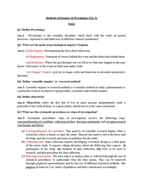 Ch 2 Methods Of Enquiry In Psychology Notes For Class Xi Pdf