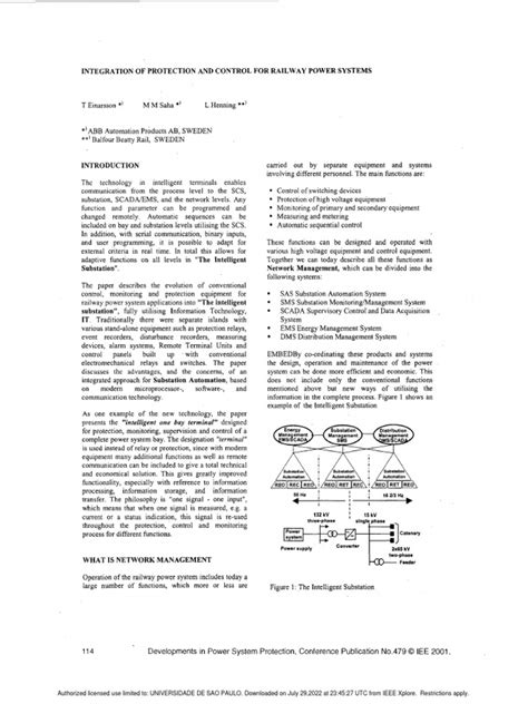 Integration Of Protection And Control For Railway Power Systems Pdf Electrical Substation