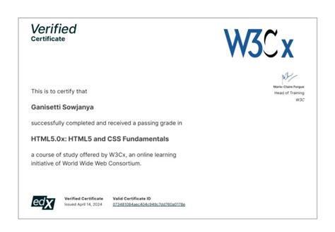 Html5 Css Webdevelopment W3cx W3c Onlinelearning Edx Professionaldevelopment Sowjanya