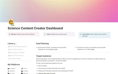 Science Content Creator Dashboard Notion Template
