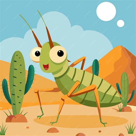 A Cartoon Image Of A Green Insect With A Cactus In The Background Premium Ai Generated Vector