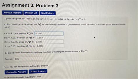 Solved Assignment 3 Problem 3 Previous Problem Problem List