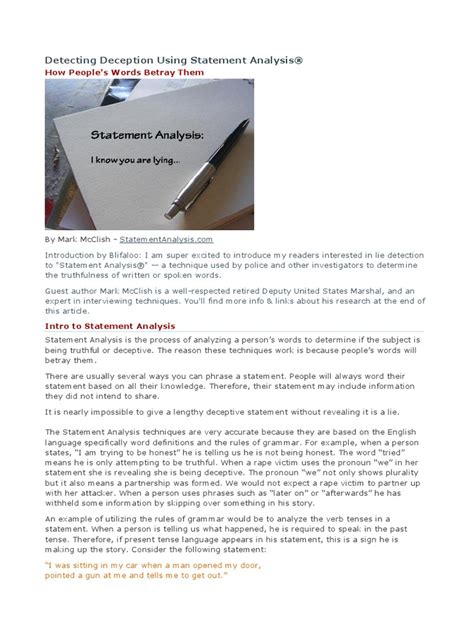 Detecting Deception Using Statement Analysis Pdf Deception