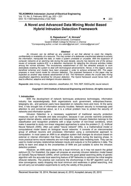 A Novel And Advanced Data Mining Model Based Hybrid Intrusion Detection