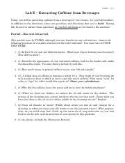 Postlab E Pdf CHEM Lab E Extracting Caffeine From Beverages Today You Will Be