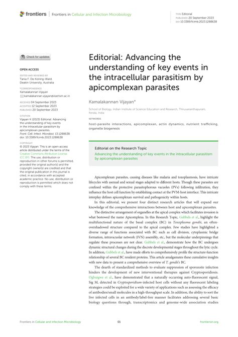 Pdf Editorial Advancing The Understanding Of Key Events In The Intracellular Parasitism By