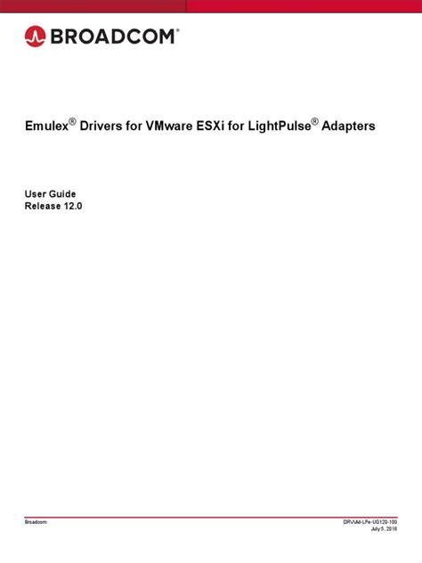 Emulex® Drivers For Vmware Esxi For Lightpulse® Adapters User Guide R12 0 Pdf Device