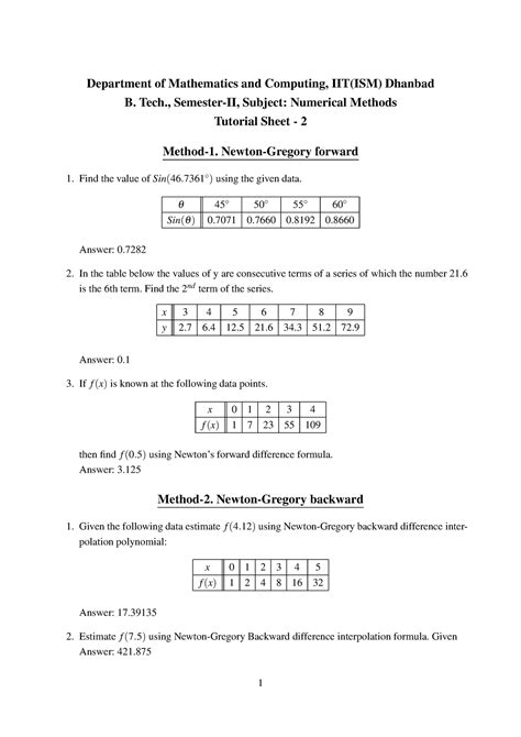 Numerical Method Tutorial Sheet 2 Interpolation Department Of