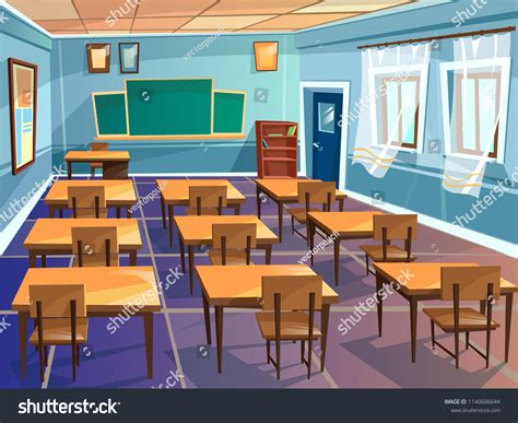 School Classroom Interior Cartoon Illustration University ภาพประกอบ