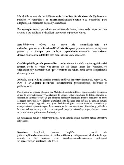 Matplotlib Es Una De Las Bibliotecas Pdf Informática