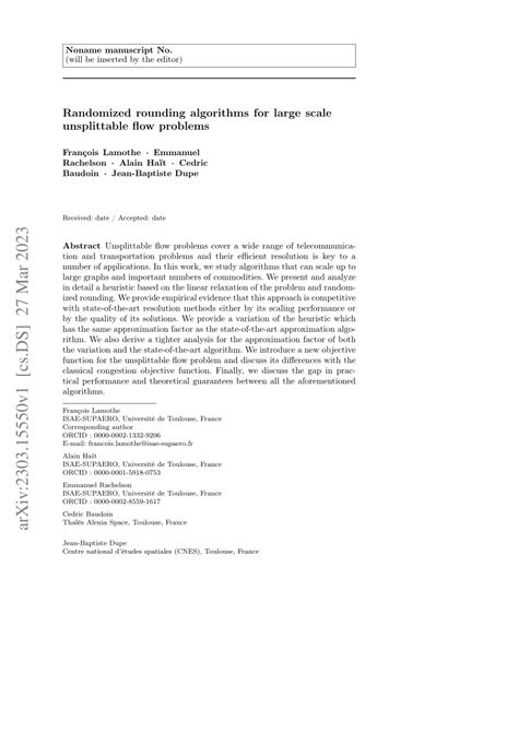 Pdf Randomized Rounding Algorithms For Large Scale Unsplittable Flow